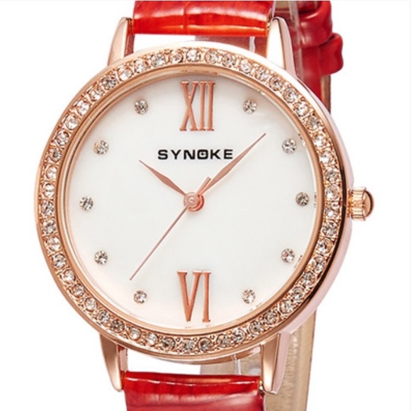 Accessories | Genuine Red Leather Crystal Watch | Poshmark